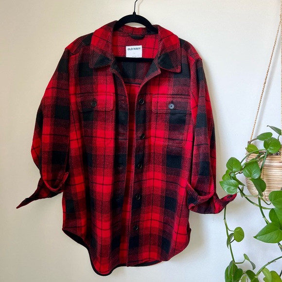 Old Navy | Jackets & Coats | Red And Black Checkered Shacket | Poshmark